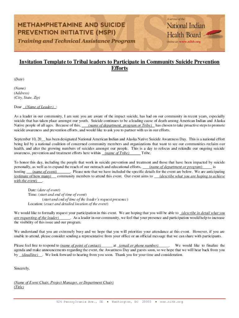 Fillable Online Invitation Template to Tribal leaders to Participate in ...