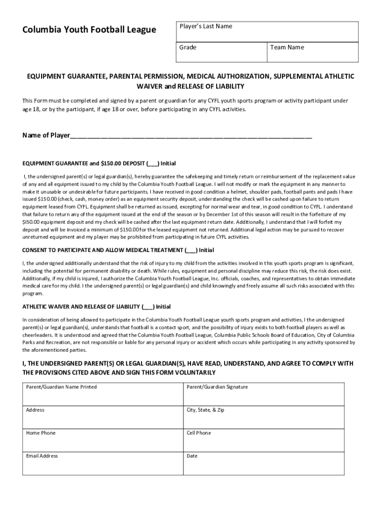 Fillable Online TRI- STATE YOUTH FOOTBALL LEAGUE MEDICAL ... Fax Email ...