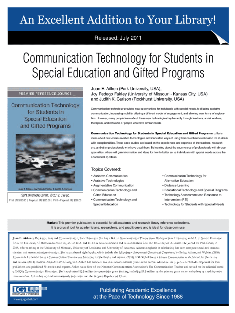 Fillable Online Communication technology for students in special ...