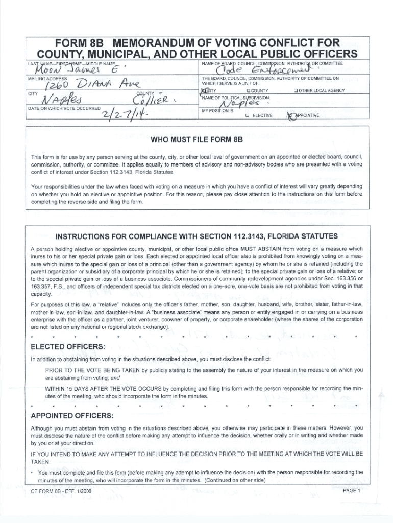Fillable Online form 8b memorandum of voting conflict for county ...