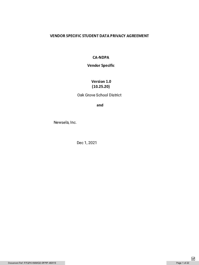 Fillable Online Vendor Specific Student Data Privacy Agreement Fax ...