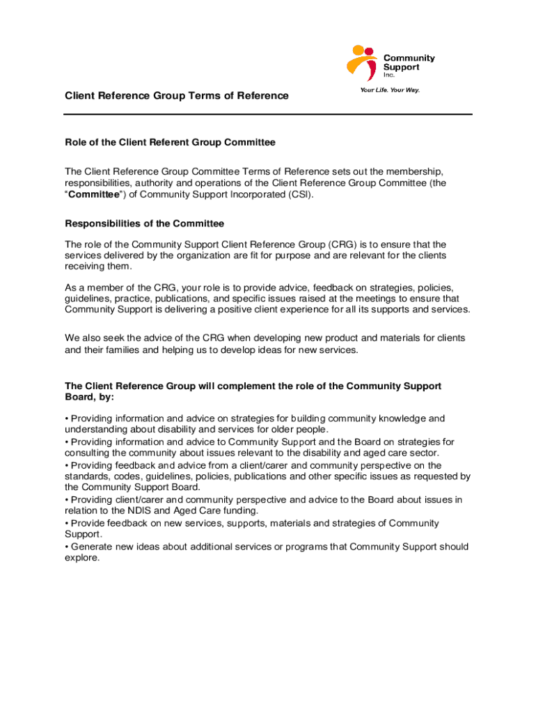 Fillable Online Committee Terms of Reference Template - Co-op Tools Fax ...