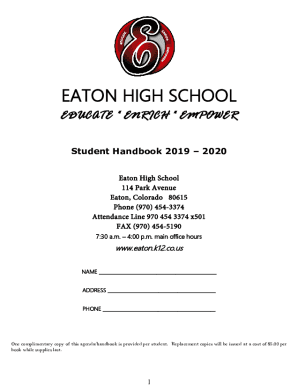 Fillable Online Eaton High School - 114 Park Avenue, Eaton, CO Fax ...