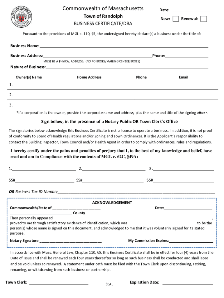 Fillable Online INSTRUCTIONS FOR FILING A BUSINESS CERTIFICATE ... Fax ...