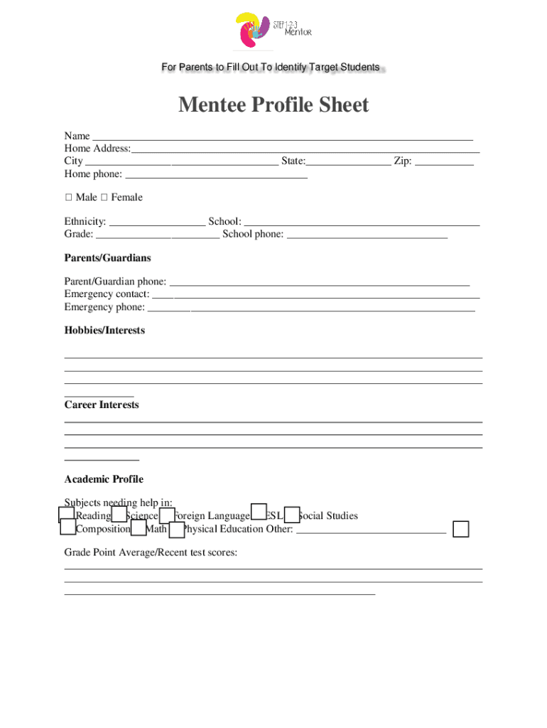 Fillable Online Mentee Profile Sheet Fax Email Print - pdfFiller