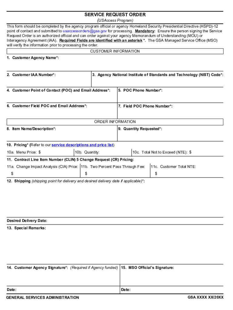 Fillable Online USAccess Service Request Order Form. USAccess Service ...