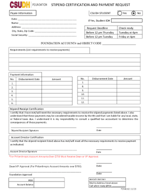 Fillable Online Stipend Certification and Payment Request Fax Email ...