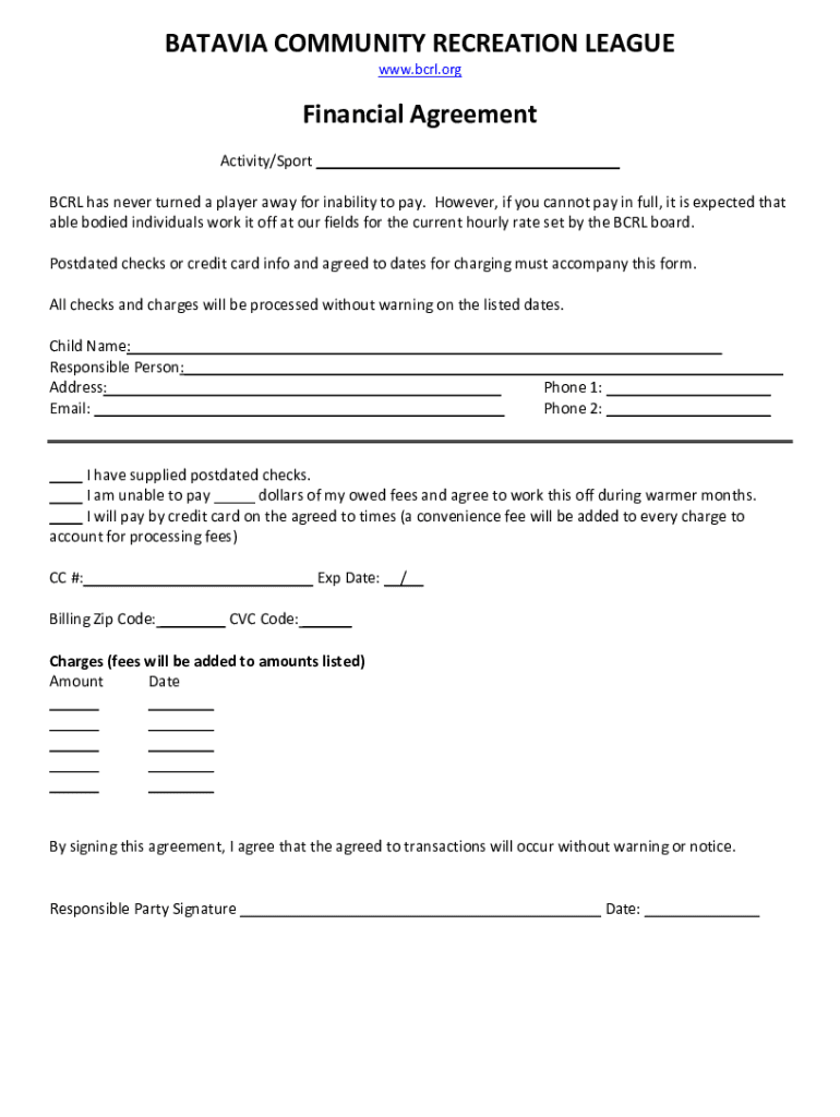 Fillable Online BCRL. Registration - Financial Agreement Info Fax Email ...