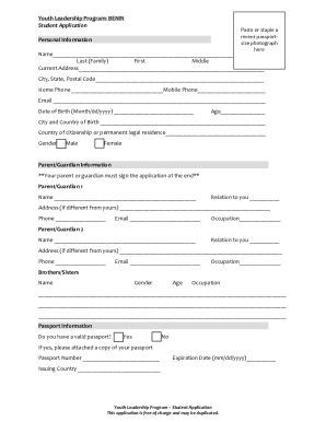 Fillable Online Youth Leadership Program: BENIN Student Application Fax Email Print - pdfFiller