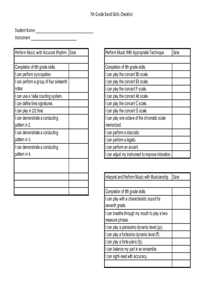 Fillable Online Goal Statement: 6th Grade Band Fax Email Print - pdfFiller