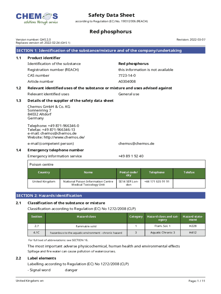 Fillable Online Safety Data Sheet: red phosphorus Fax Email Print ...