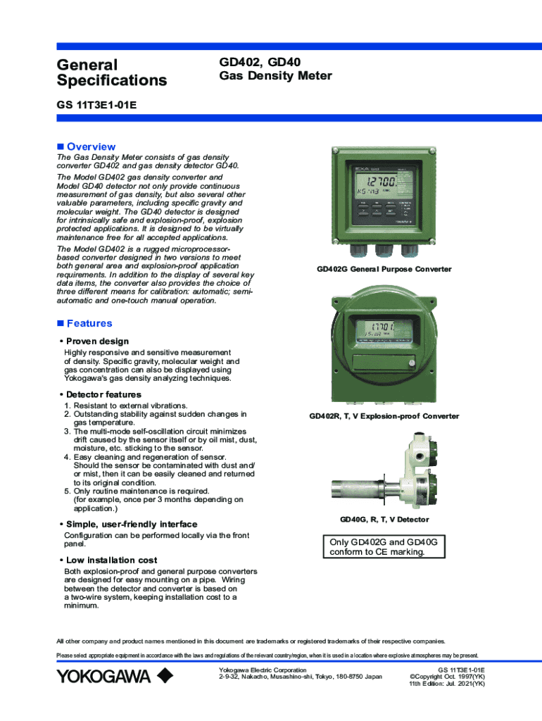Fillable Online GD402, GD40 Gas Density Meter. GS 11T03E01-01E110 Fax ...
