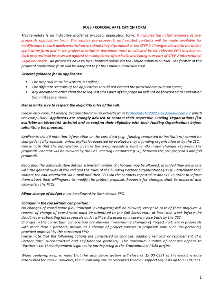 Fillable Online 1 FULL-PROPOSAL APPLICATION FORM This template is an ... Fax Email Print - pdfFiller