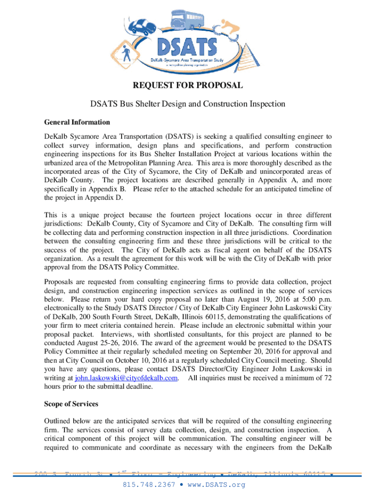 Fillable Online REQUEST FOR PROPOSAL DSATS Bus Shelter Design and ...