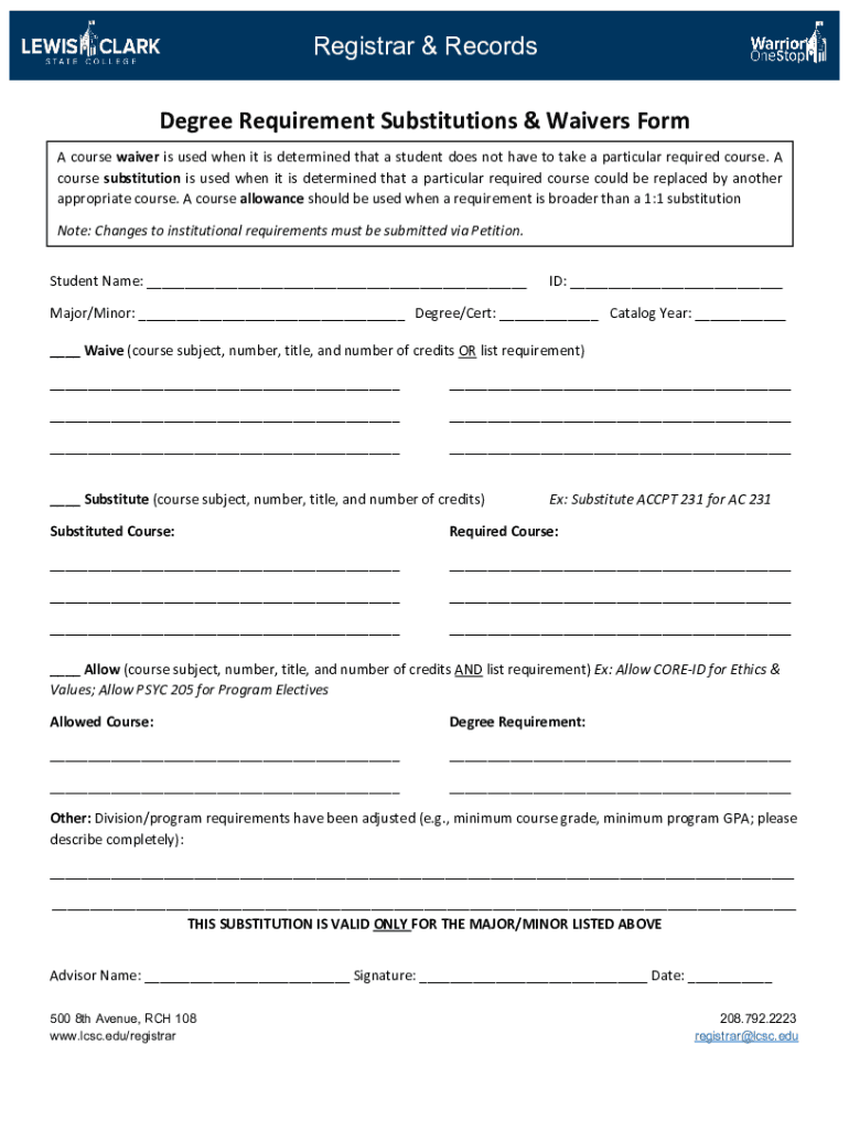Fillable Online Degree Requirement Substitutions & Waivers Form Fax Email Print - pdfFiller
