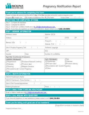 Fillable Online Pregnancy Notification Form - Marketplace Home Fax ...