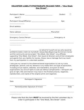 VOLUNTEER LIABILITY/PHOTOGRAPH RELEASE Doc Template | pdfFiller