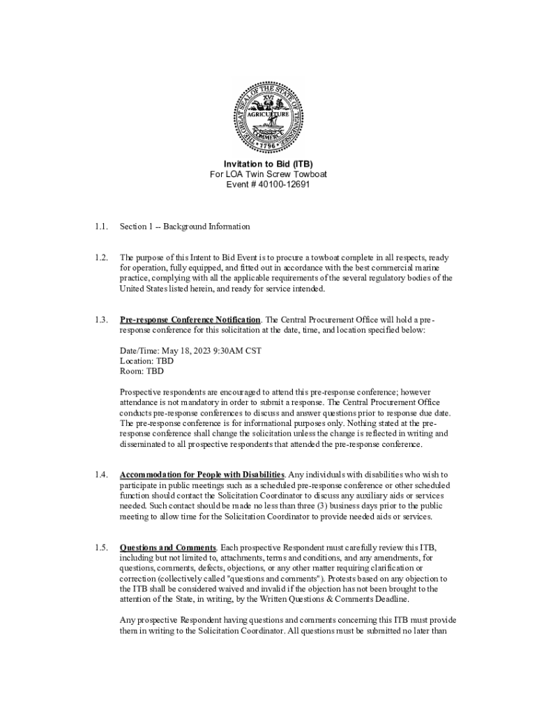 Fillable Online Invitation to Bid (ITB) For LOA Twin Screw Towboat ...