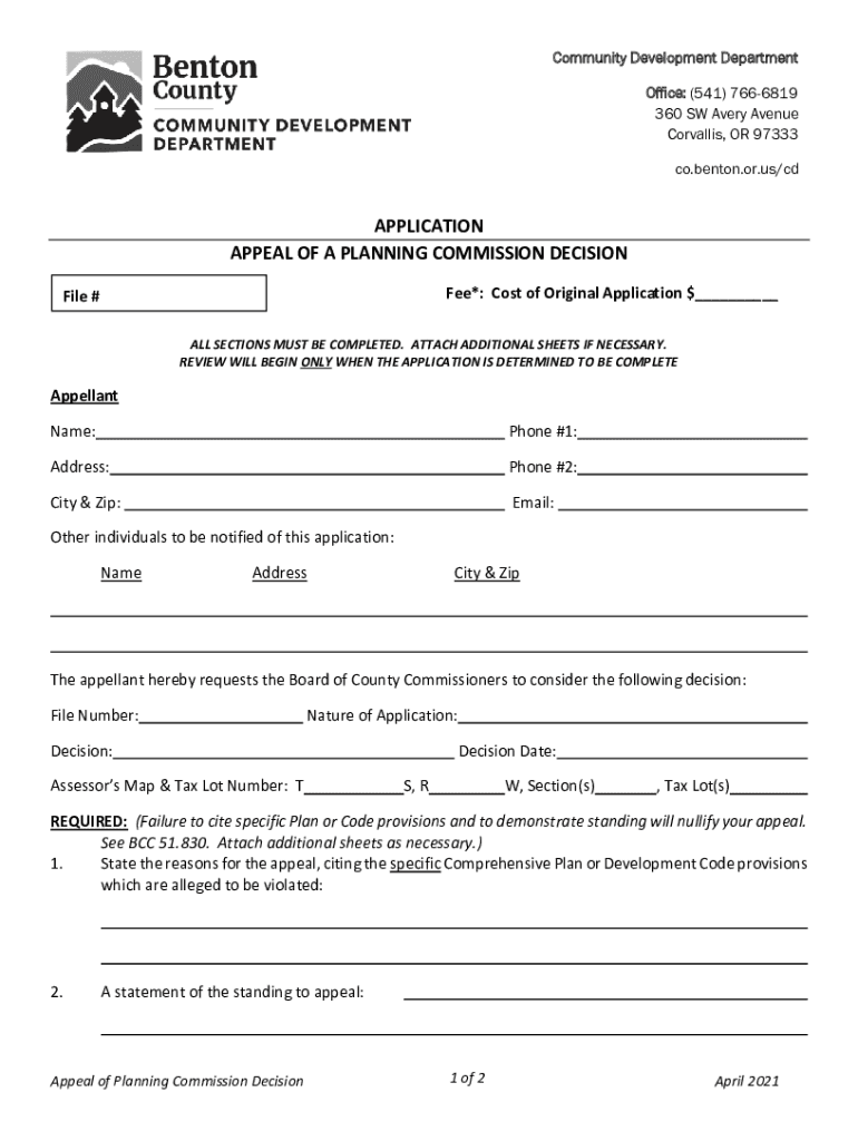 Fillable Online Appeal - Planning Commission Decision Fax Email Print ...