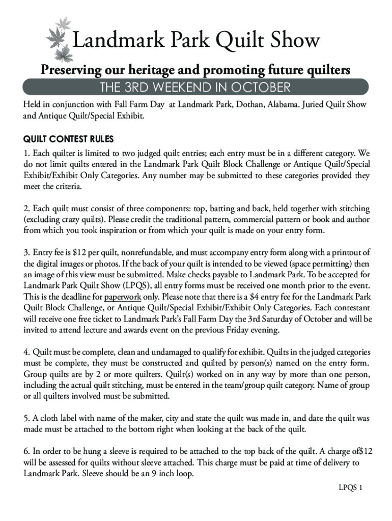 Fillable Online Quilt. Landmark Park. Show. Preserving heritage and ...
