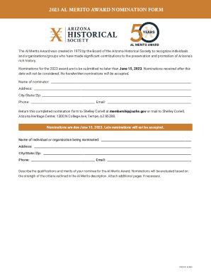 Fillable Online Al Merito AwardsArizona Historical Society Fax Email Print - pdfFiller