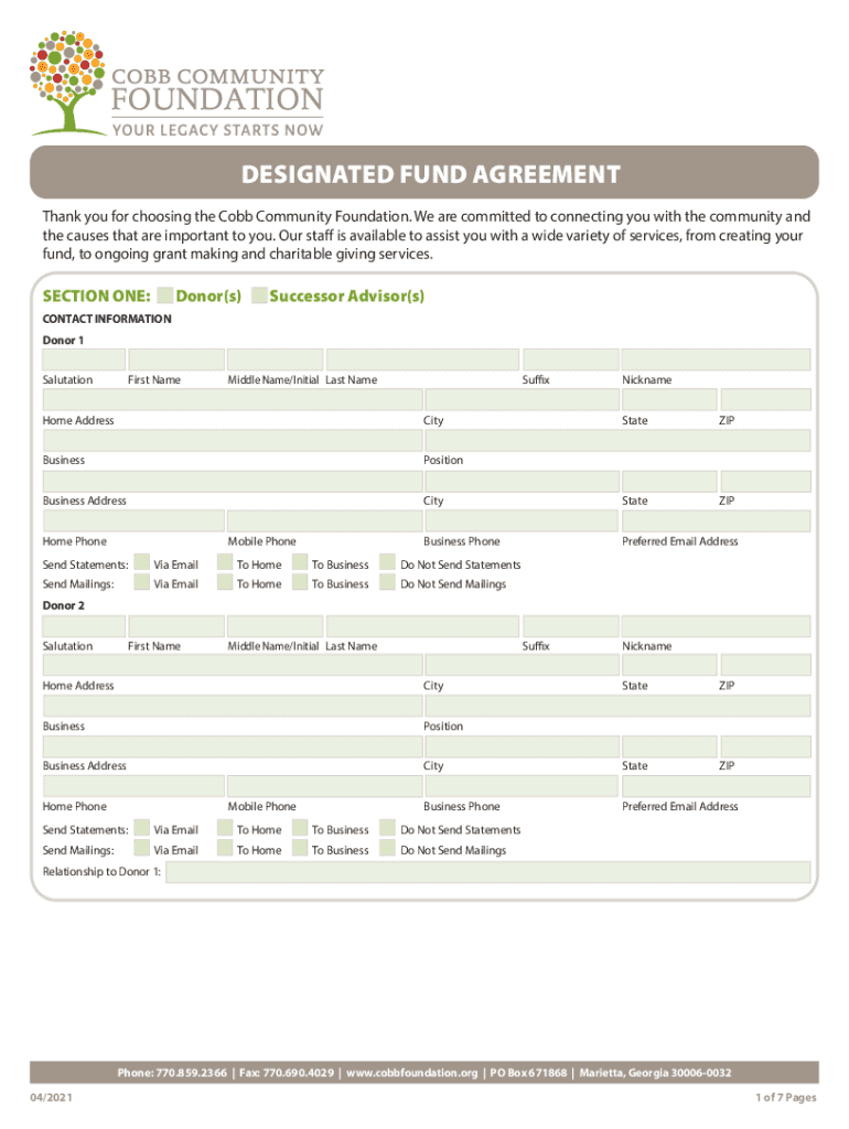 Fillable Online DONOR-ADVISED FUND AGREEMENT FOR AN ... Fax Email Print - pdfFiller