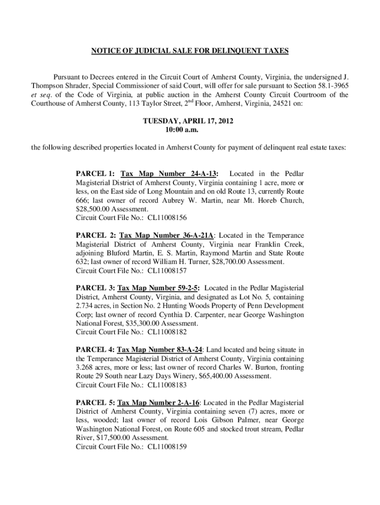 Fillable Online 58.1-3965. When land may be sold for delinquent taxes ...