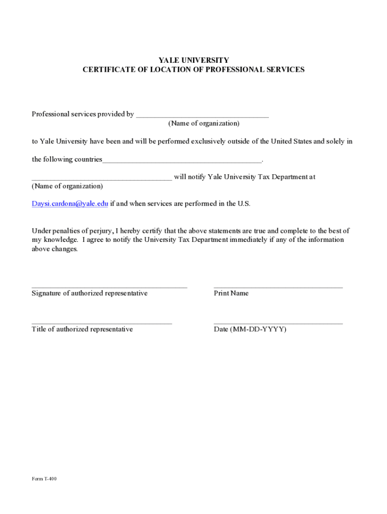 Fillable Online T400 CERTIFICATE OF LOCATION OF ACTIVITY.doc Fax Email ...