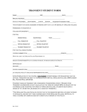 Fillable Online Transient Student Approval Request Form Fax Email Print ...