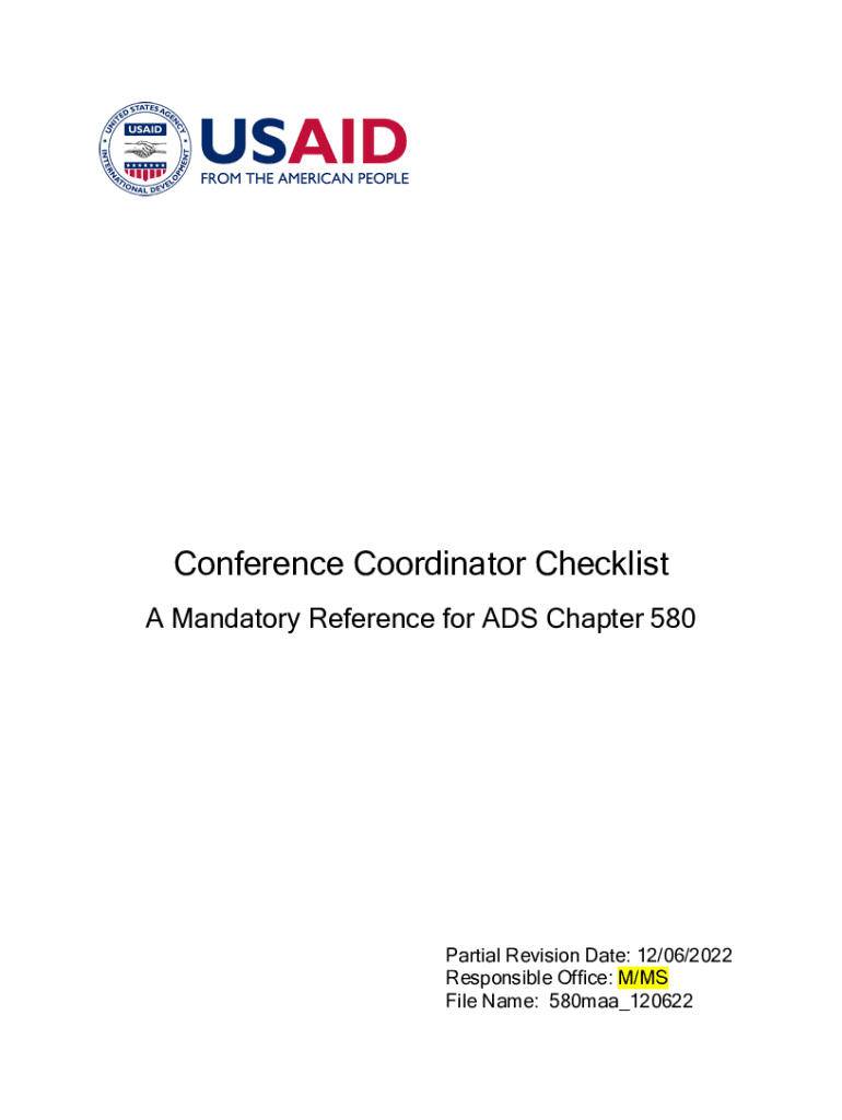 Fillable Online Fillable Online usaid Conference Coordinator Checklist ...