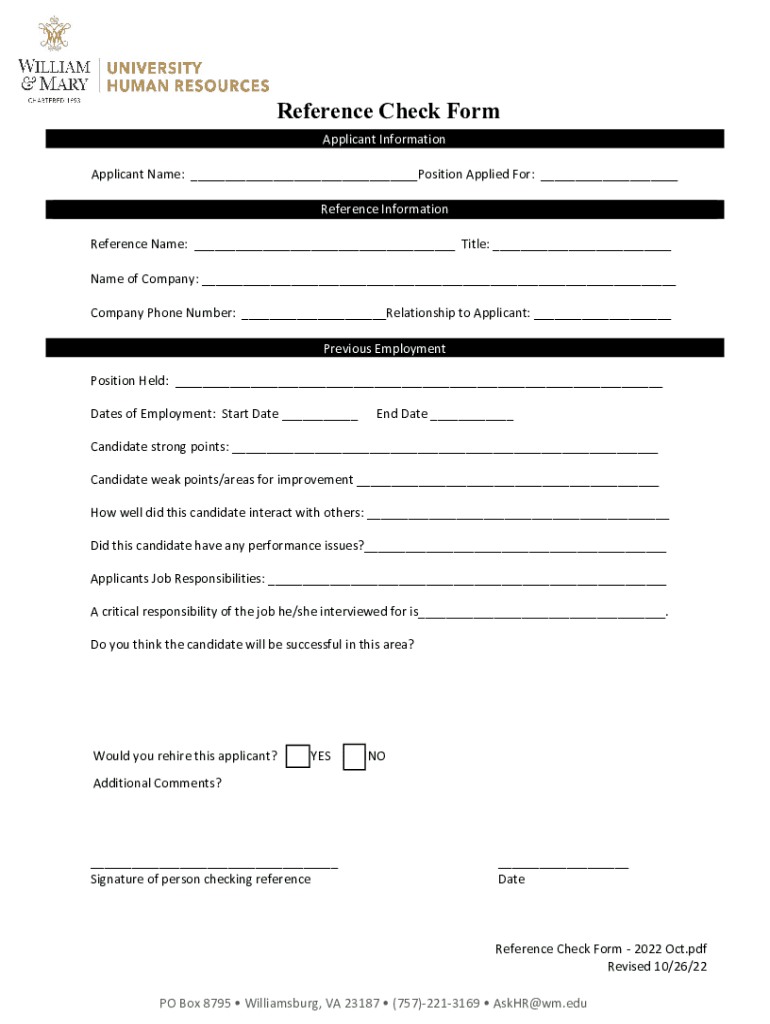 Fillable Online Employment Phone Reference Check Form Fax Email Print ...