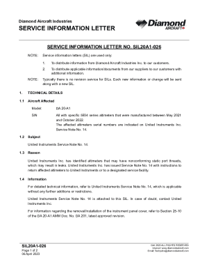 Fillable Online service information letter - Diamond Aircraft Fax Email ...