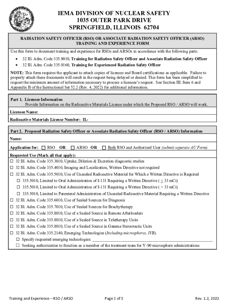 Fillable Online NRC Form 313A(RSO) - Radiation Safety Officer Or ...