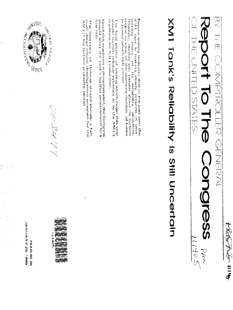 Fillable Online PSAD-80-20 XM1 Tank's Reliability Is Still Uncertain ...