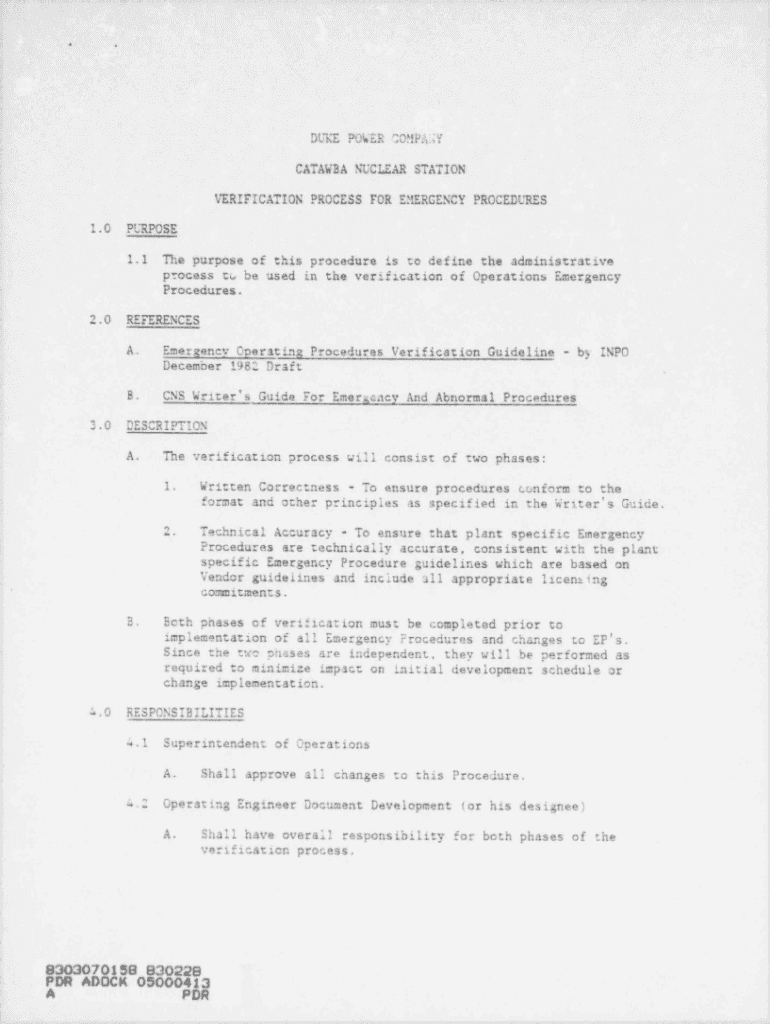 Fillable Online "Verification Process for Emergency Procedures,Catawba ...