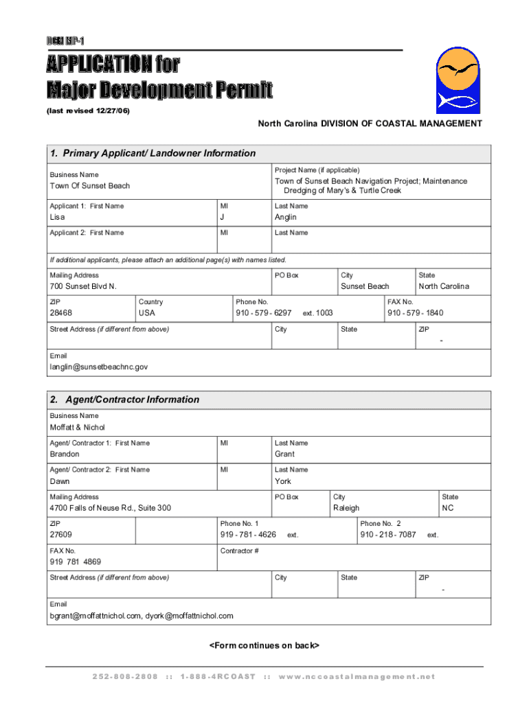 Fillable Online DCM MP-1 - APPLICATION for Major Development Permit Fax ...