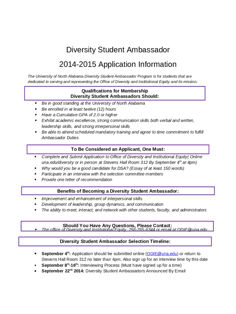 Leadership Opportunity College Ambassador Application Doc Template | pdfFiller