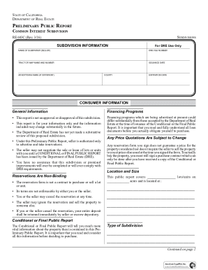 Fillable Online Preliminary Public Report - Common Interest Subdivision ...