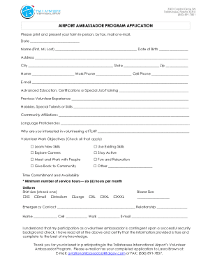 Fillable Online Airport Ambassador Program Application Fax Email Print ...
