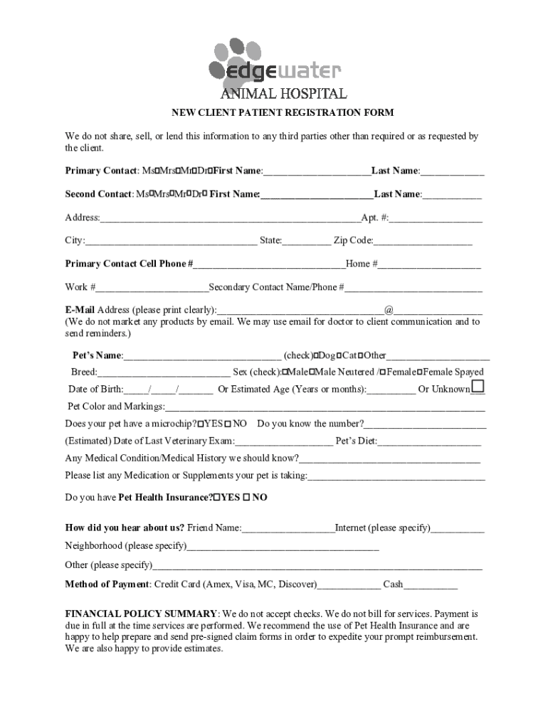 Fillable Online New Client Patient Registration Form-REVISED.doc Fax ...