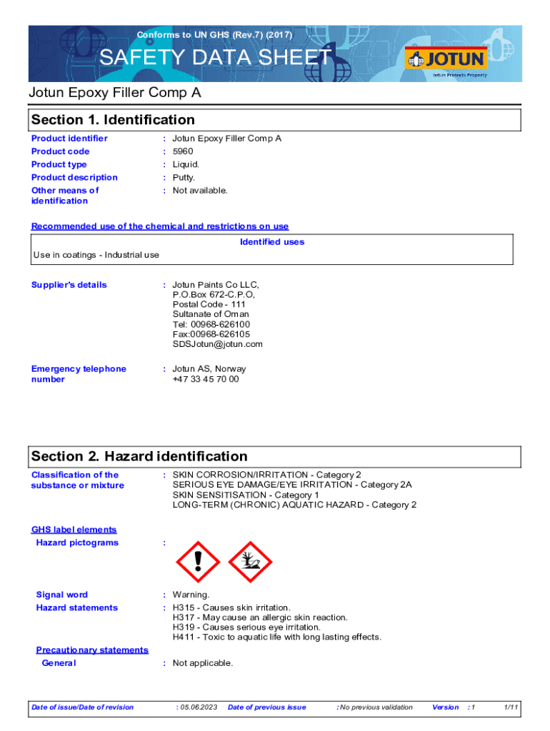 Fillable Online Epoxy HR Comp A - SAFETY DATA SHEET Fax Email Print - pdfFiller