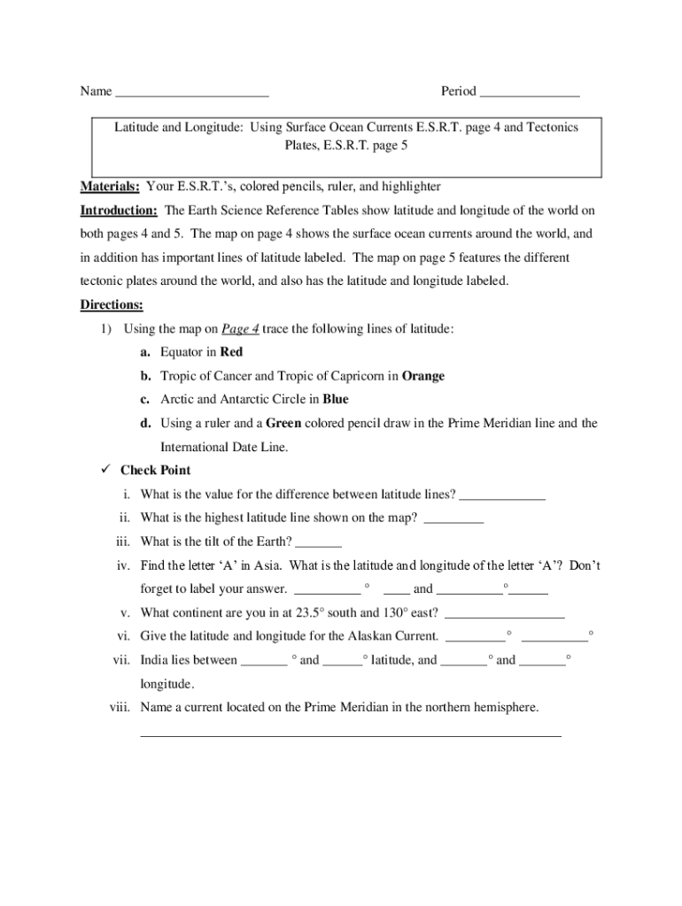 Fillable Online Latitude and Longitude: Using Surface Ocean Currents ... Fax Email Print - pdfFiller