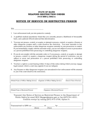 Fillable Online NOTICE OF SERVICE ON RESTRICTED PERSON Fax Email Print - pdfFiller