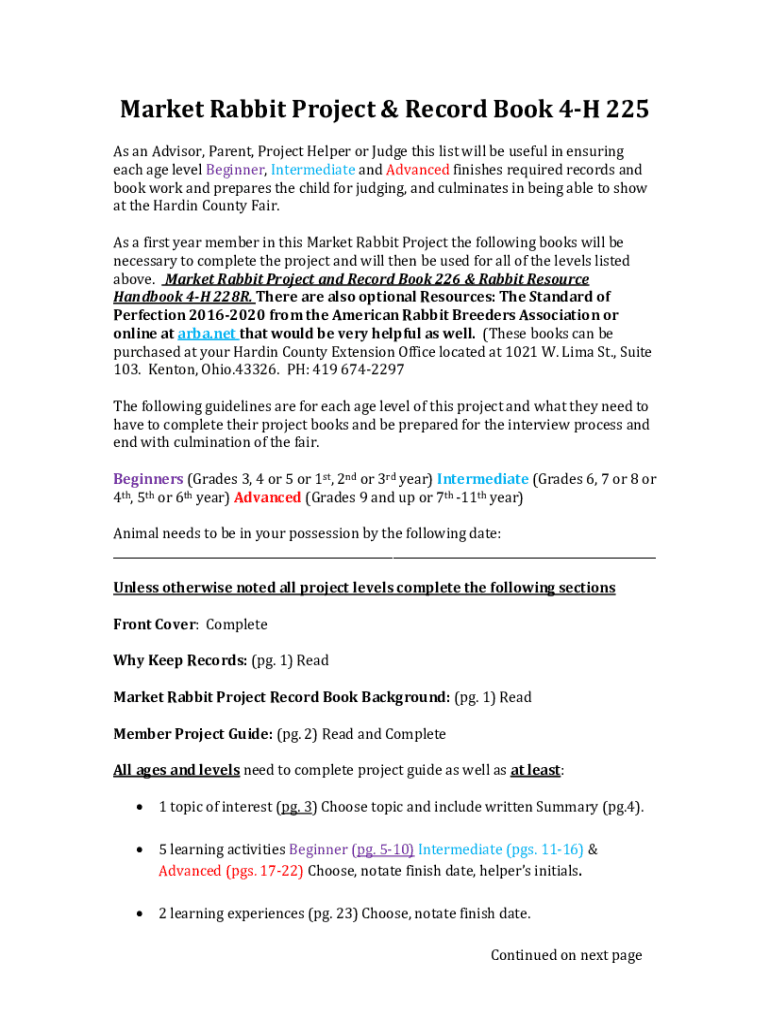 Fillable Online hardin osu 4-H Market Rabbit Project Report Exhibitors 12-14 Years Old Fax Email ...