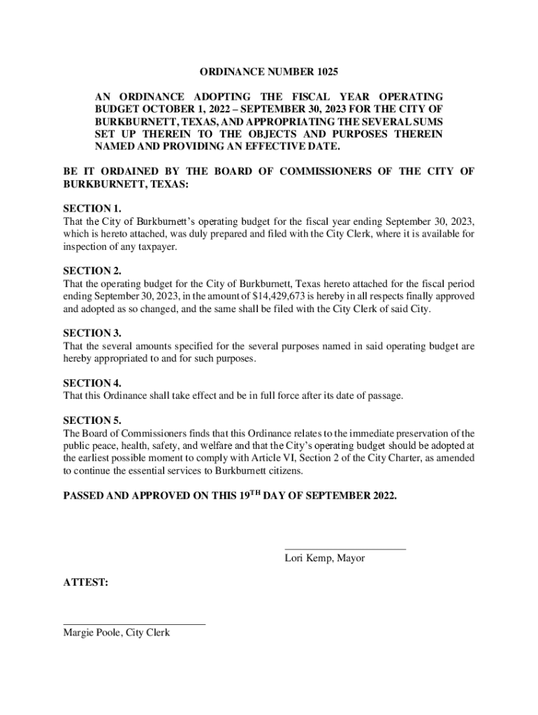 Fillable Online ordinance number 1025 Fax Email Print - pdfFiller