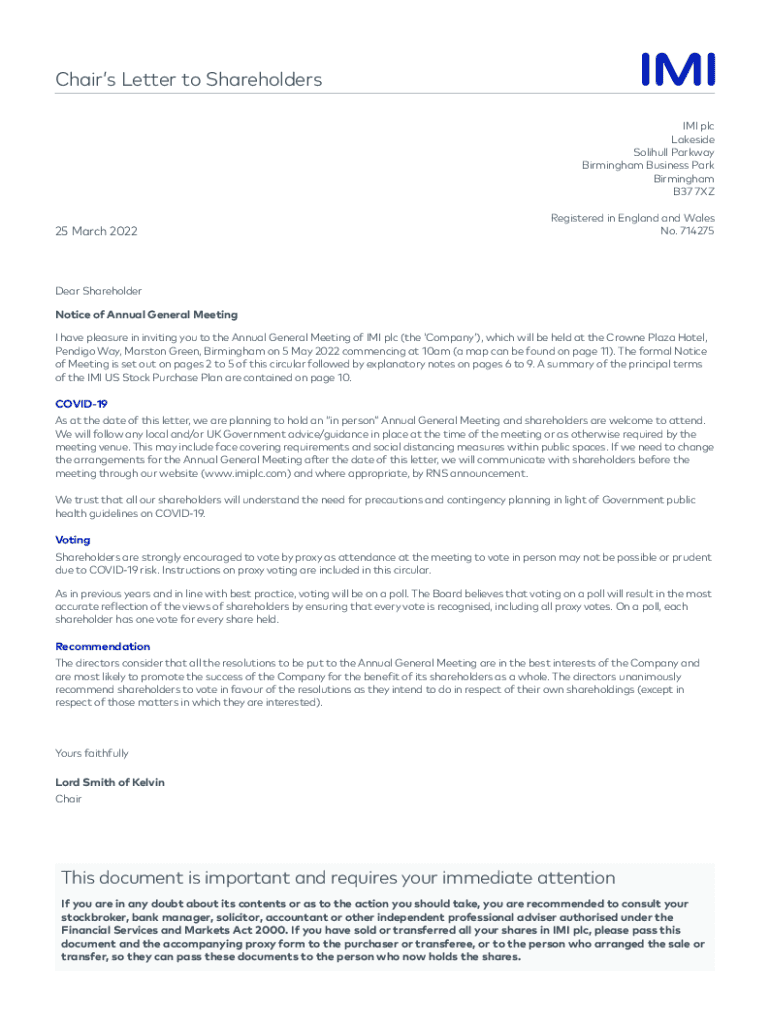 Fillable Online Chairman's Letter to Shareholders Fax Email Print - pdfFiller