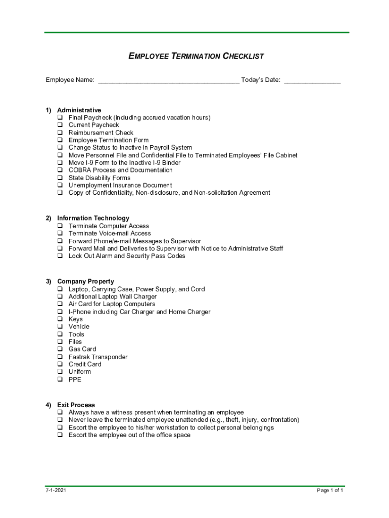Fillable Online Employee Termination Checklist: Everything You Need to ...