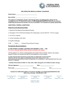 Fillable Online Surgical Clearance Form - Fill Online, Printable ...