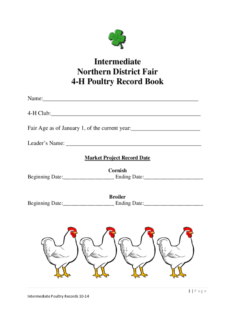 Fillable Online Senior Northern District Fair 4-H Poultry Record Book ...