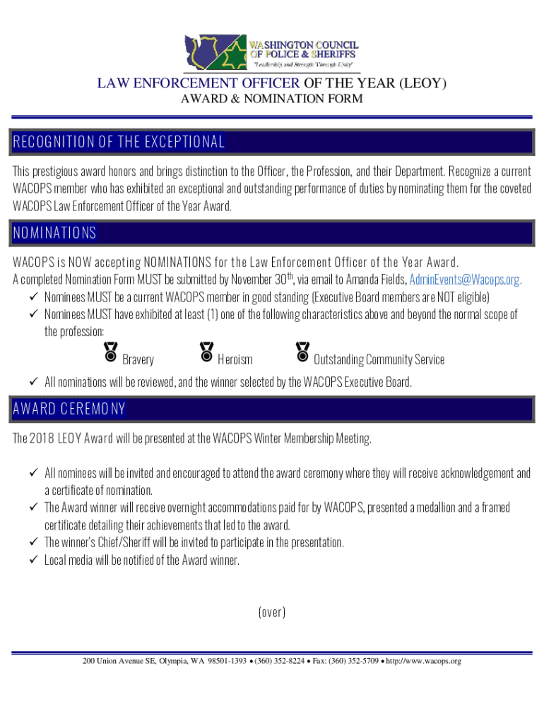 Fillable Online The Mark Brinkman Distinguished Service Award - wacops ...